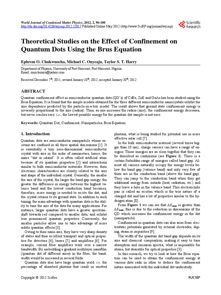 Brus Equation PDF | PDF | Band Gap | Quantum Mechanics