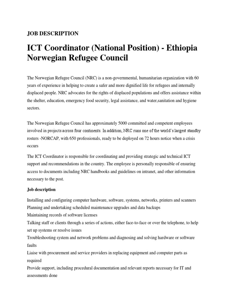 Coordinating ICT Support in Ethiopia: Job Description for an ICT ...