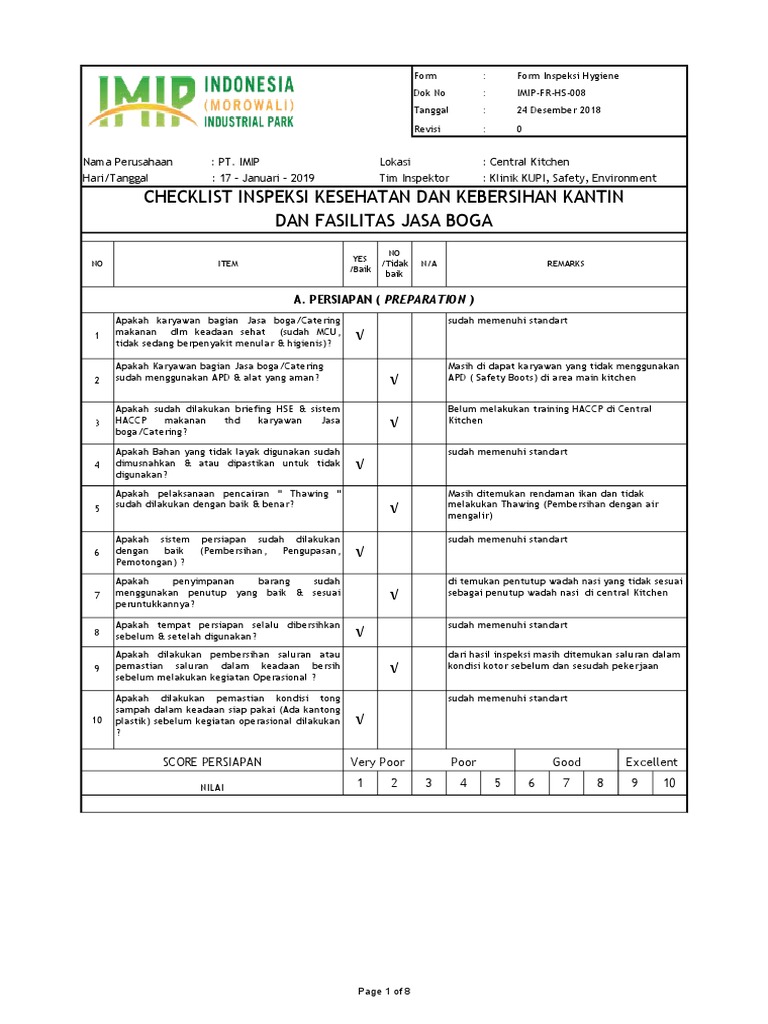 Form Hygiene Sanitasi | PDF