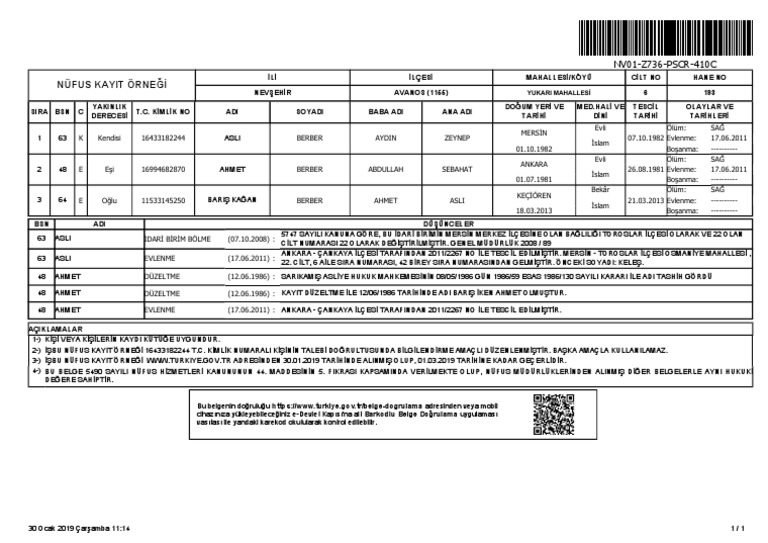 Nufus Kayit Ornegi | PDF