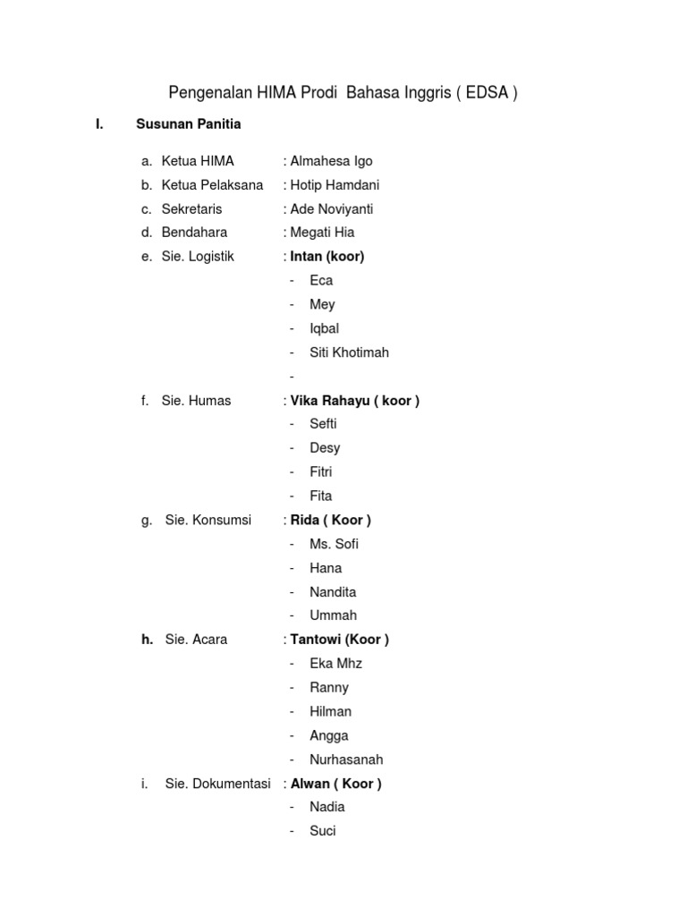 Contoh Panitia Acara | PDF