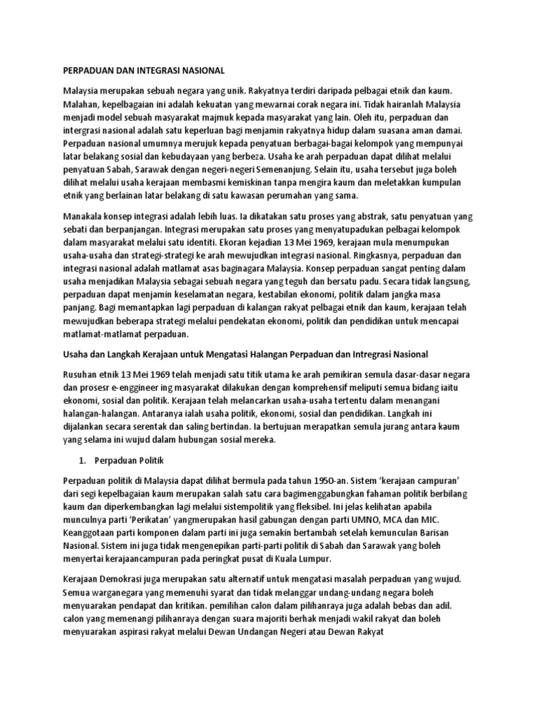 Perpaduan Dan Integrasi Nasional | PDF