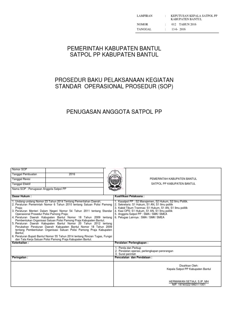 Sop Penugasan Anggota Satpol PP | PDF