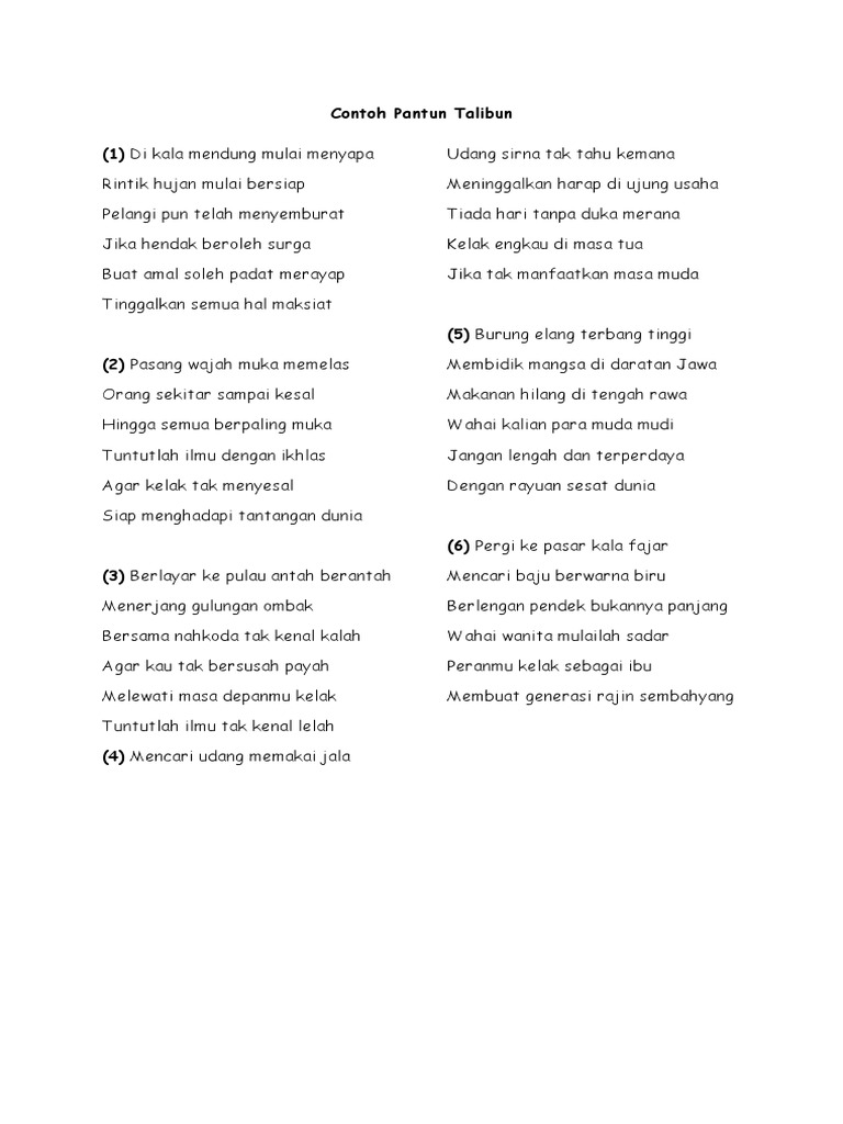 Contoh Pantun Talibun | PDF