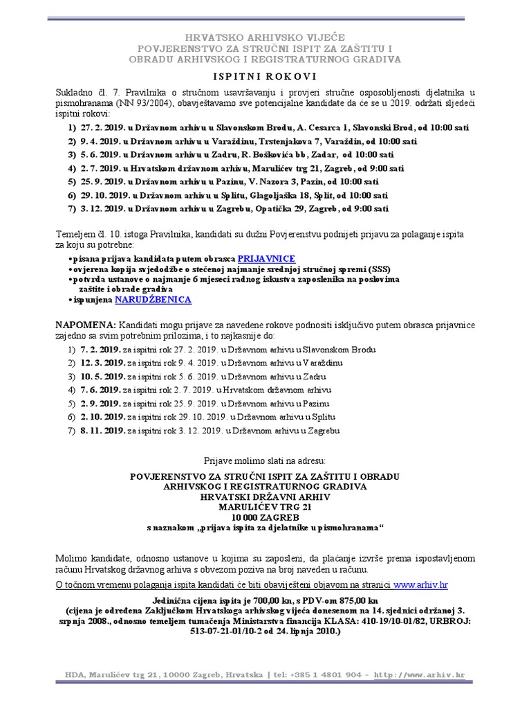 Ispitni Rokovi U 2019. + Cijena PDF | PDF