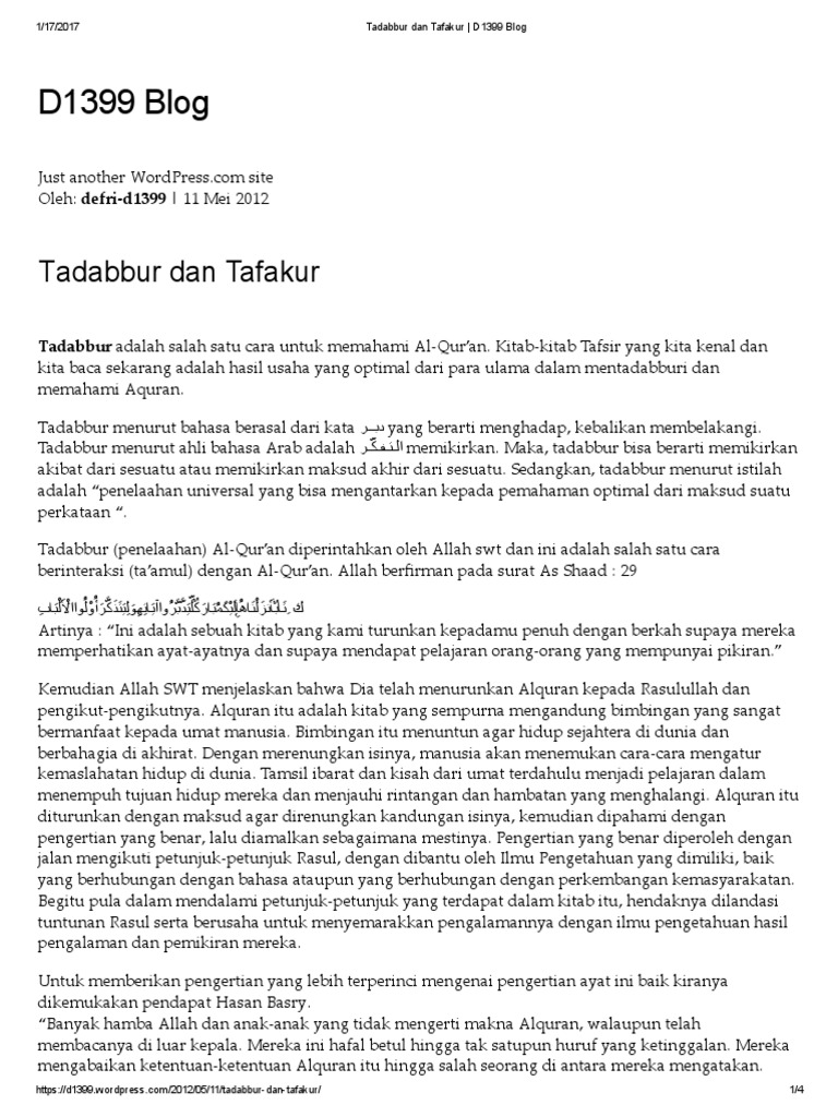 Tadabbur Dan Tafakur - D1399 Blog | PDF