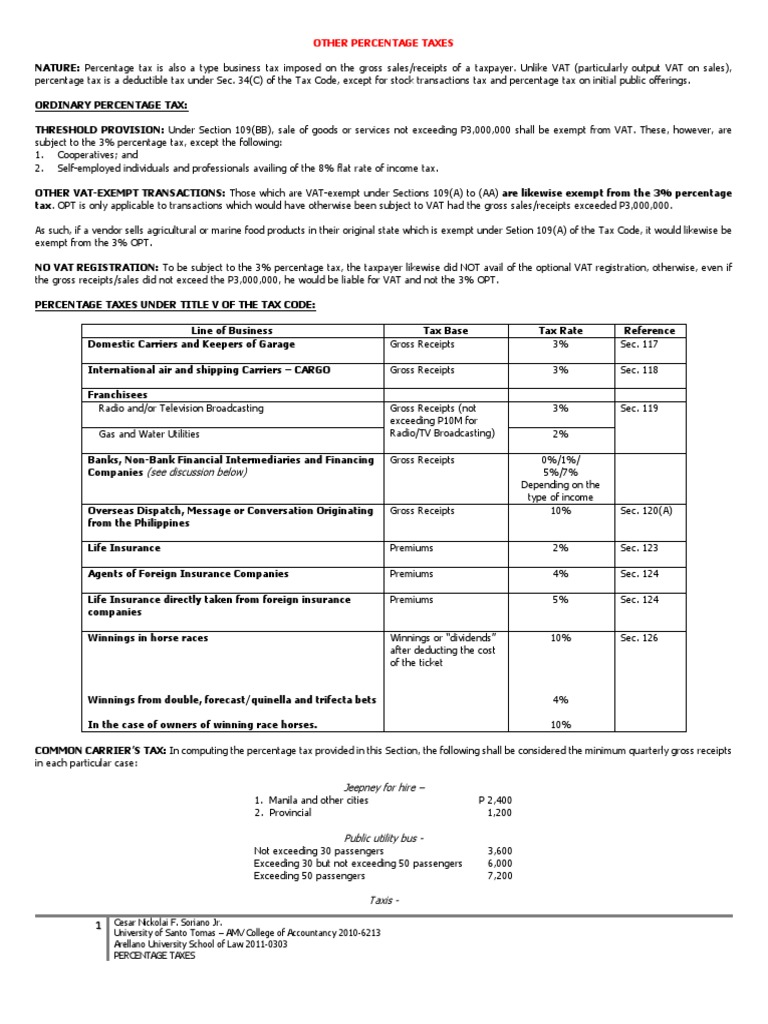 Percentage Taxes Ust | PDF | Loans | Value Added Tax