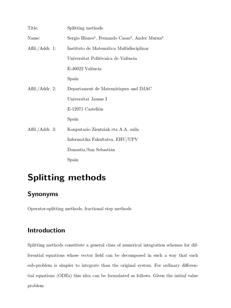 2011 Encyclopedia Splitting Methods | PDF | Partial Differential Equation | Numerical Analysis