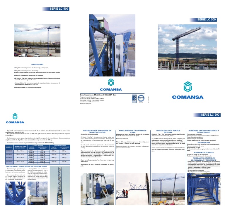 Comansa Catalogo Gruas Flat Top Serie Lc500 | PDF | Grúa (máquina) | Kilogramo