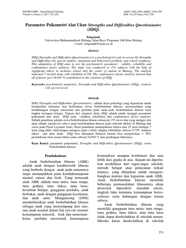 Parameter Psikometri SDQ untuk ABK | PDF