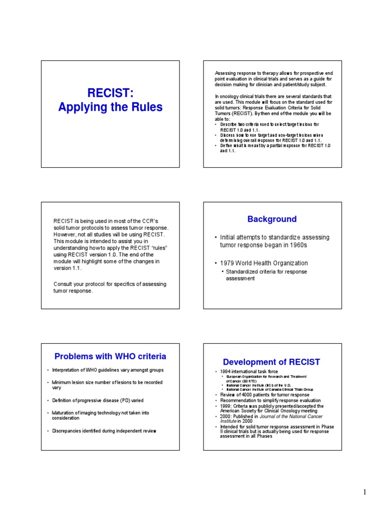 Recist: Applying The Rules: Background | PDF | Medical Specialties ...