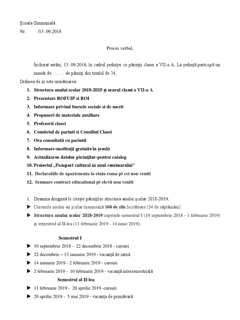 Proces Verbal Sedinta Cu Parintii
