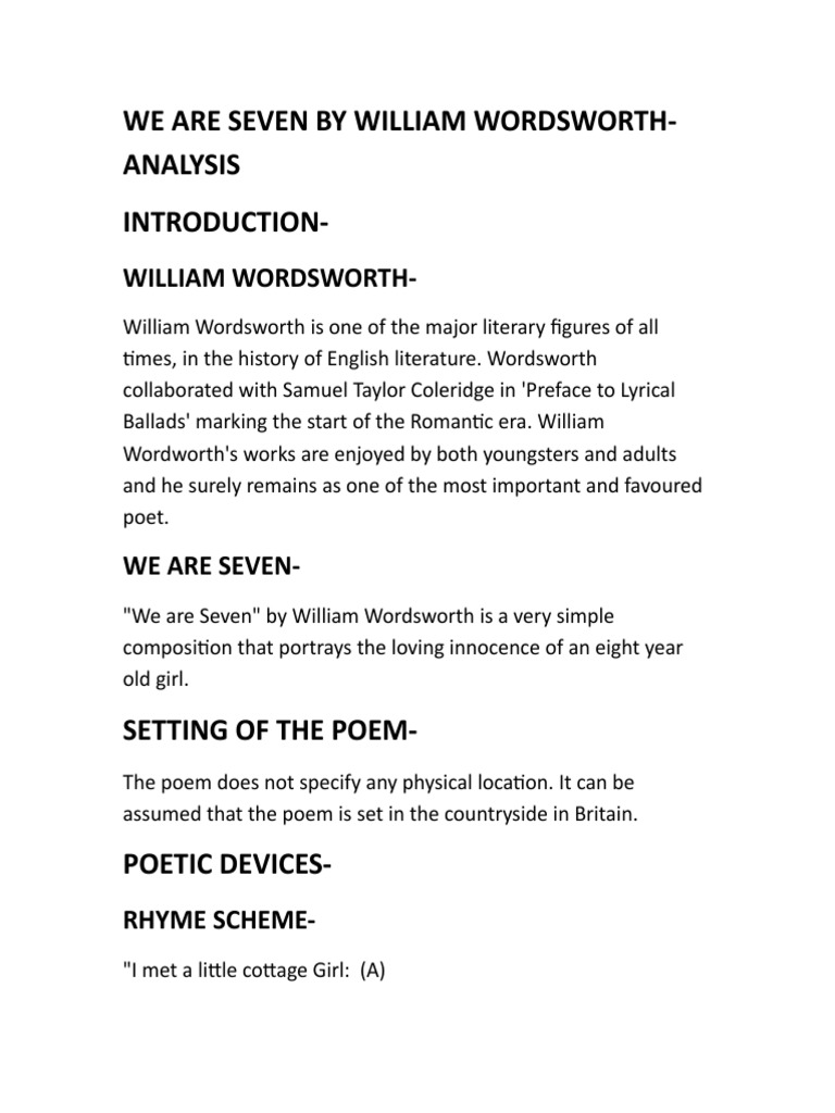 We Are Seven | PDF | William Wordsworth | Poetry
