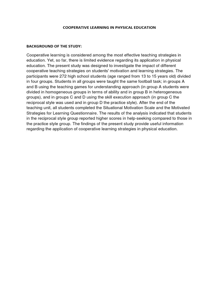 Cooperative Learning in Physical Education | PDF