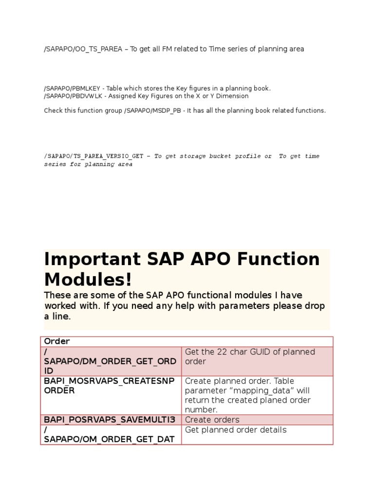 Key SAP APO Functional Modules and Function Modules for Planning, Forecasting, Procurement ...