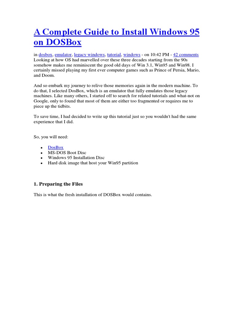 A Complete Guide To Install Windows 95 On Dosbox Pdf Dos Booting