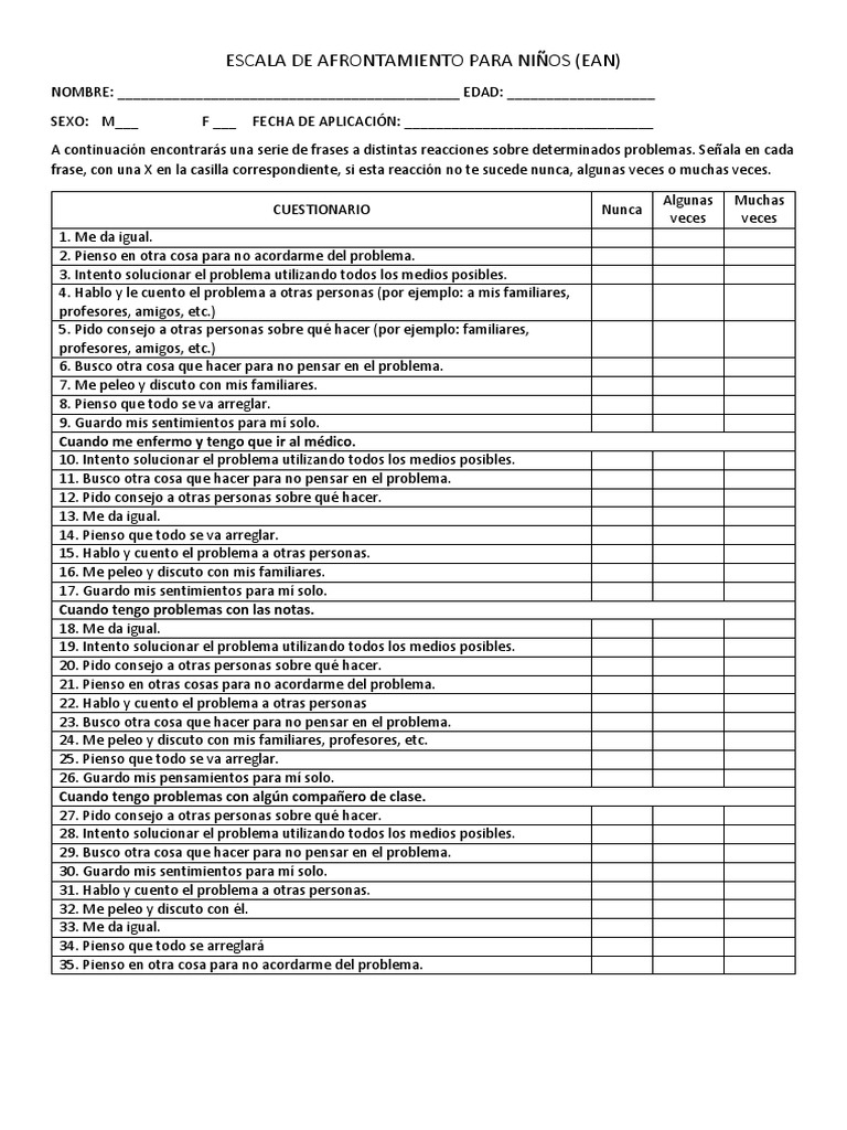 Escala de Afrontamiento para Niños - Adolescentes Ean | PDF | Adolescencia