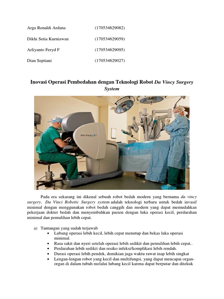 Kelompok 10 (Inovasi Operasi Pembedahan Dengan Teknologi Robot Da Vincy ...
