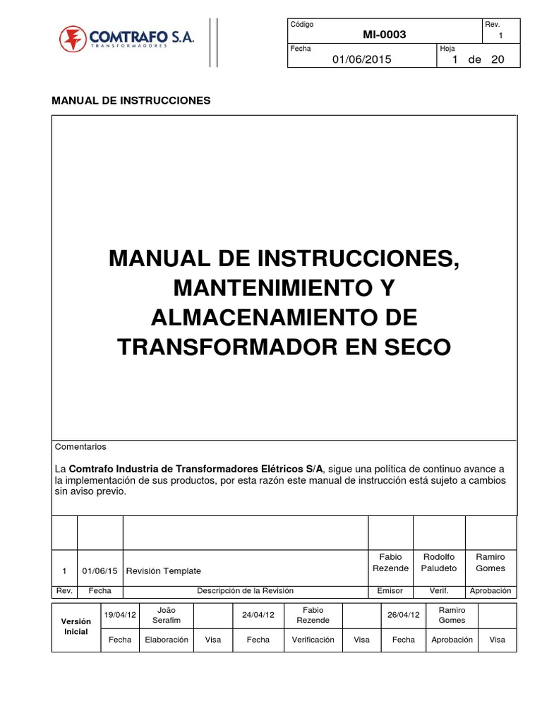 COMTRAFO - MI-0003 - Manual Transformador en Seco | PDF | Transformador | Tornillo