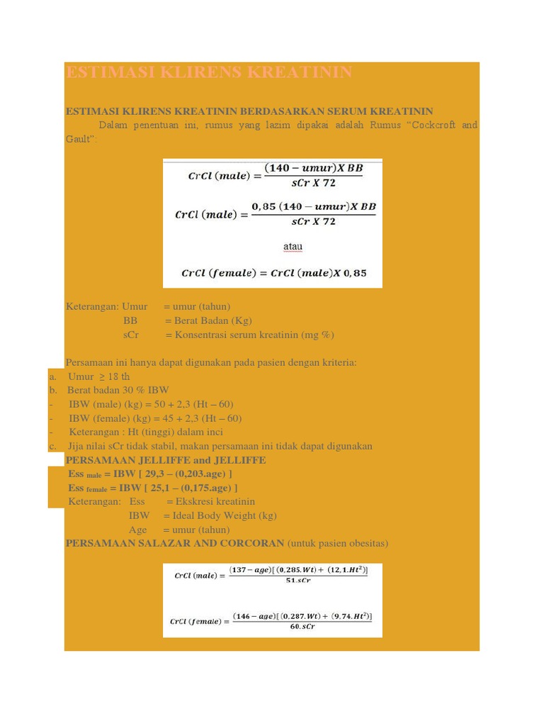 Estimasi Klirens Kreatinin | PDF | Metode & Bahan Ajar