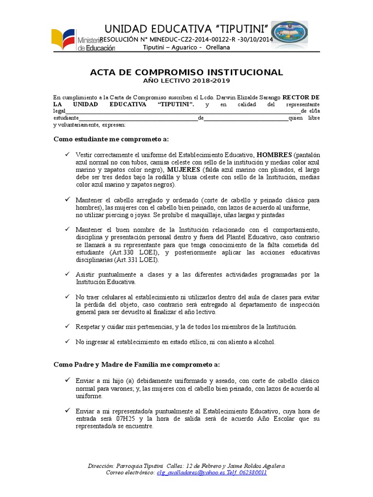 Acta Compromiso Institucional. | PDF | Educación avanzada