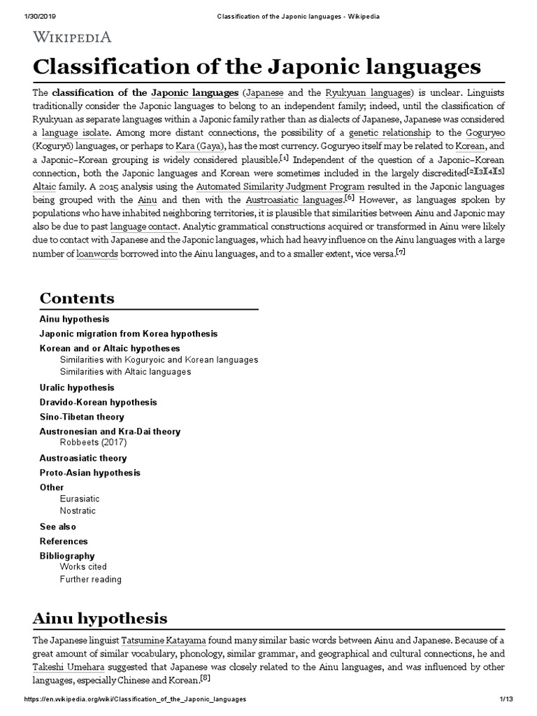 Classification of The Japonic Languages - Wikipedia | PDF | Philology ...