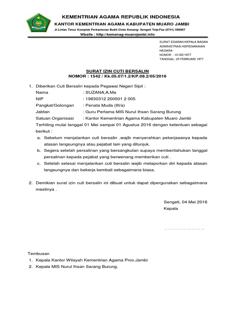 Surat Izin Cuti Bersalin | PDF