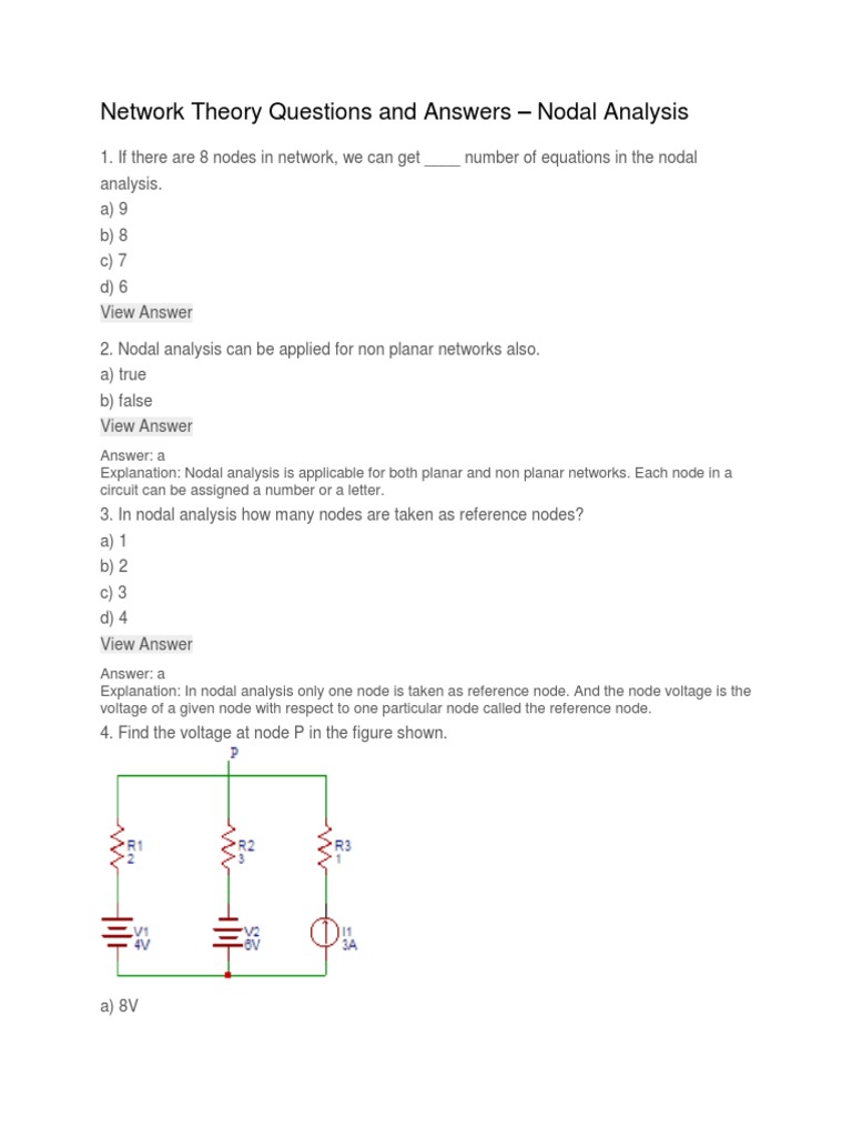 Network Theory Questions And Answers Electrical Network Electronic