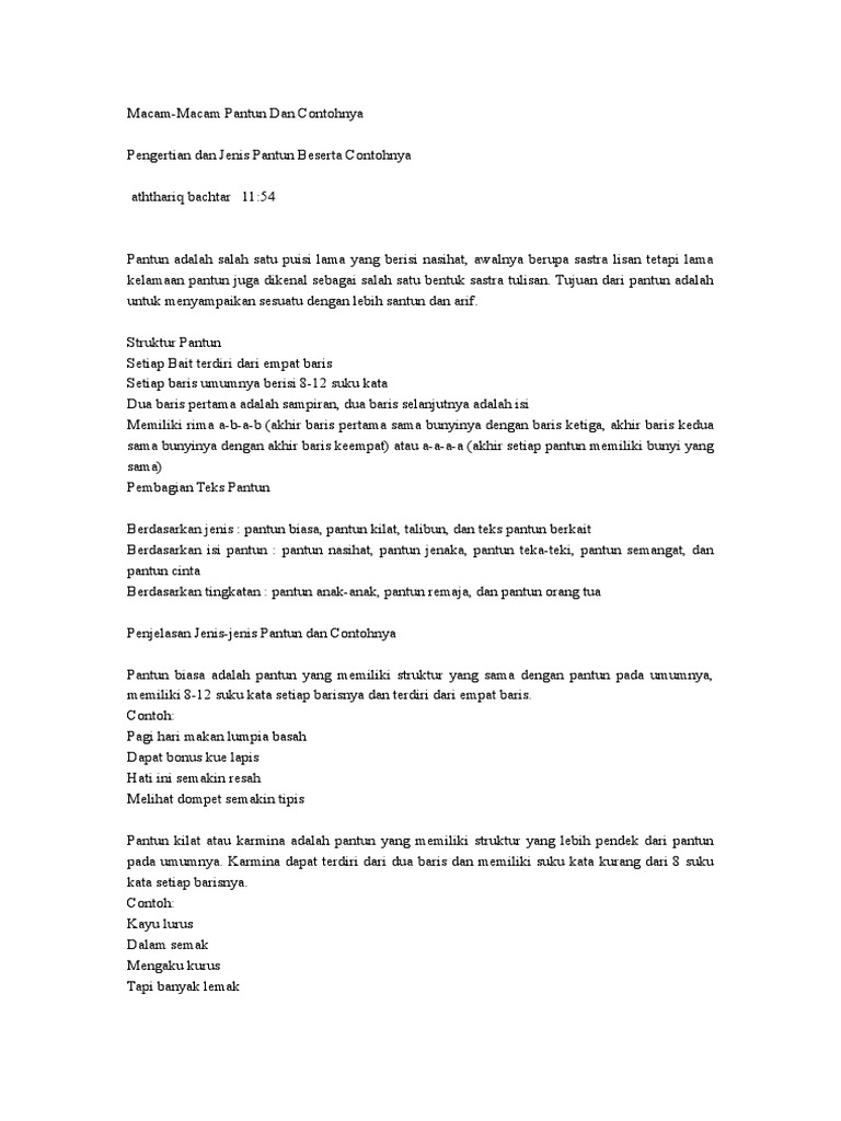 Macam-Macam Pantun Dan Contohnya | PDF