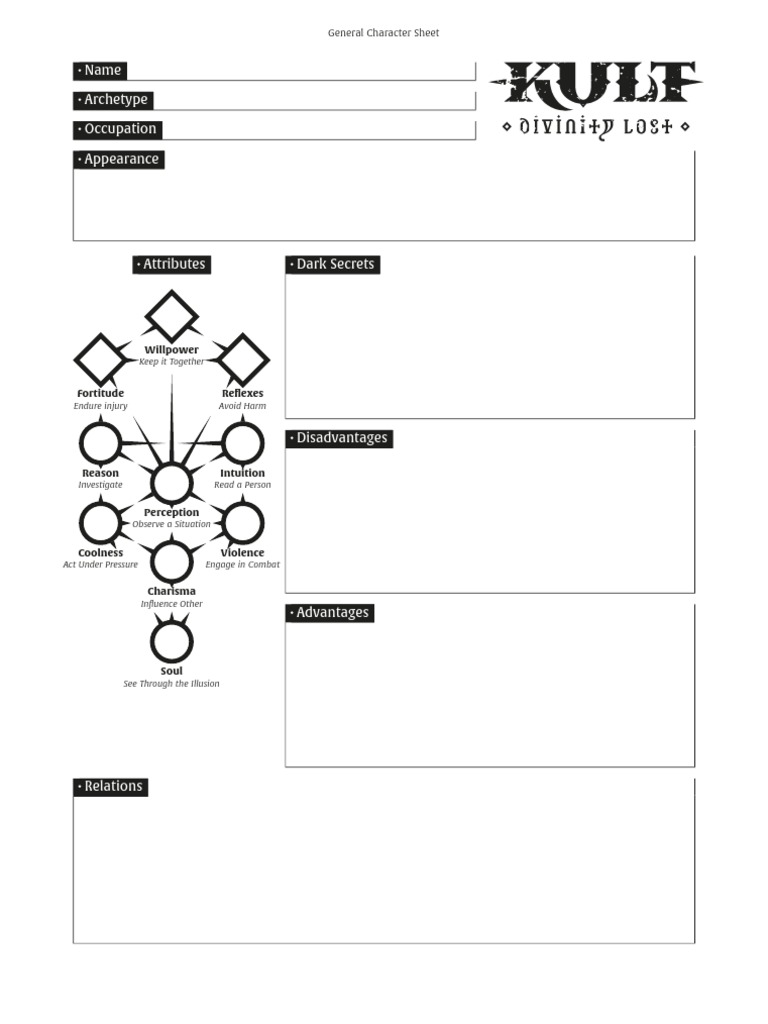 Kult Character Sheet | PDF