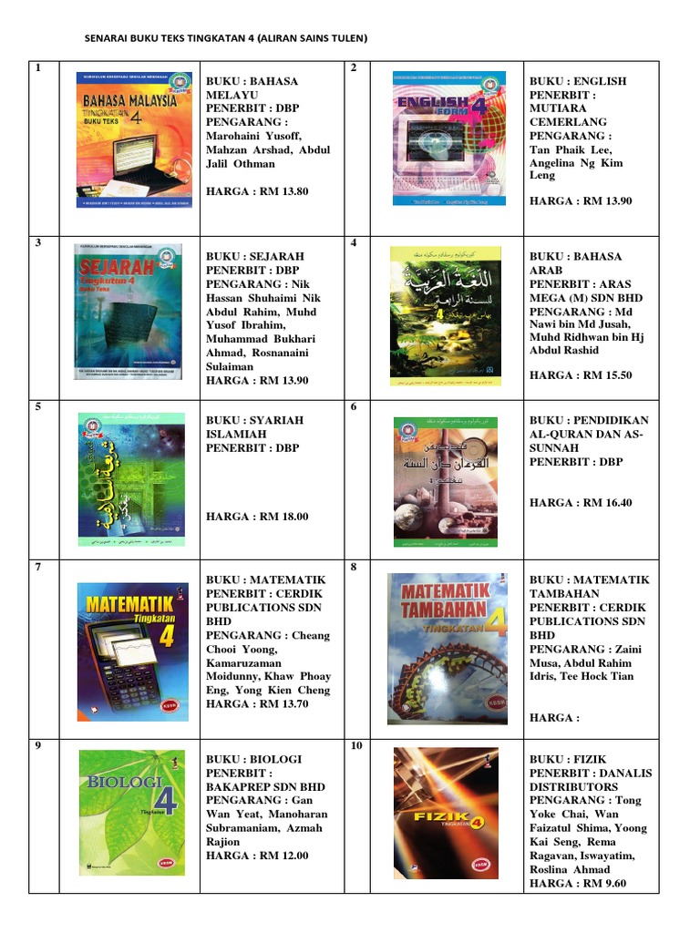 Senarai Buku Teks Ting 4 Sains Tulen 2018 | PDF
