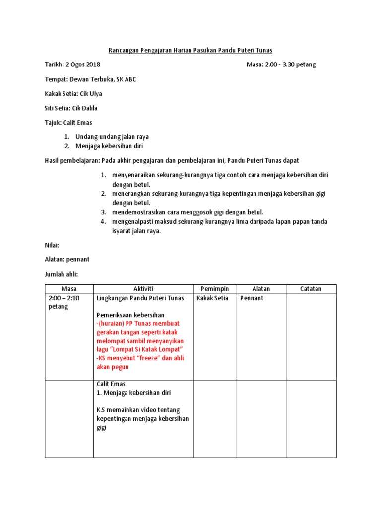 Contoh RPH Pandu Puteri | PDF