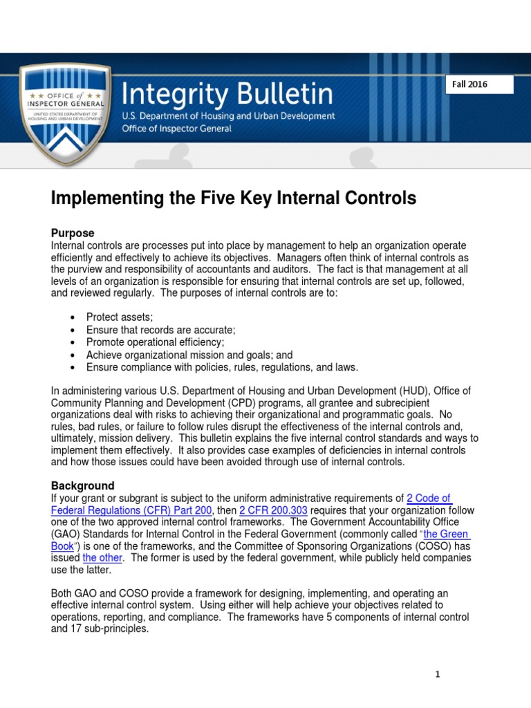 Implementing The Five Key Internal Controls: Purpose | PDF | Internal ... Implementing The Five Key Internal Controls: Purpose | PDF | Internal ...