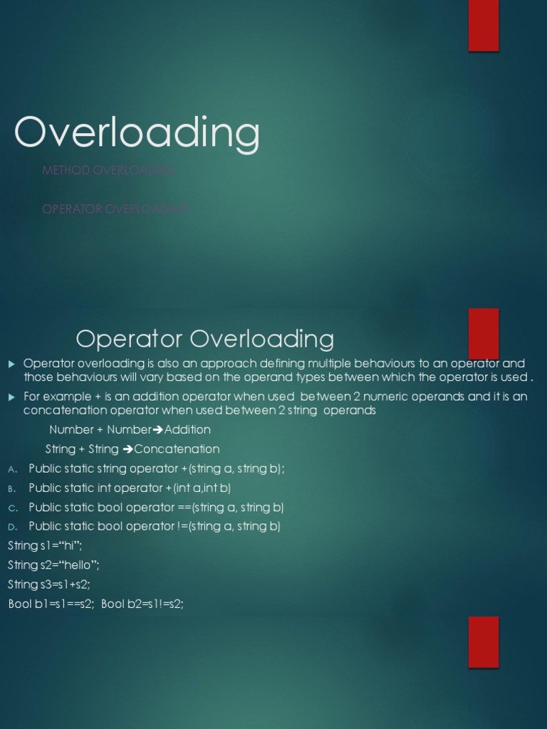 Overloading: Method Overloading Operator Overloading | PDF