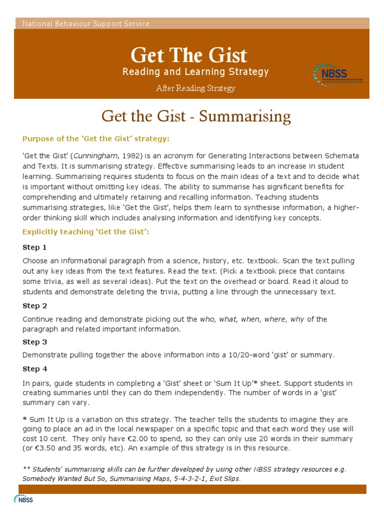 Get The Gist - Summarising | PDF | Paragraph | Textbook