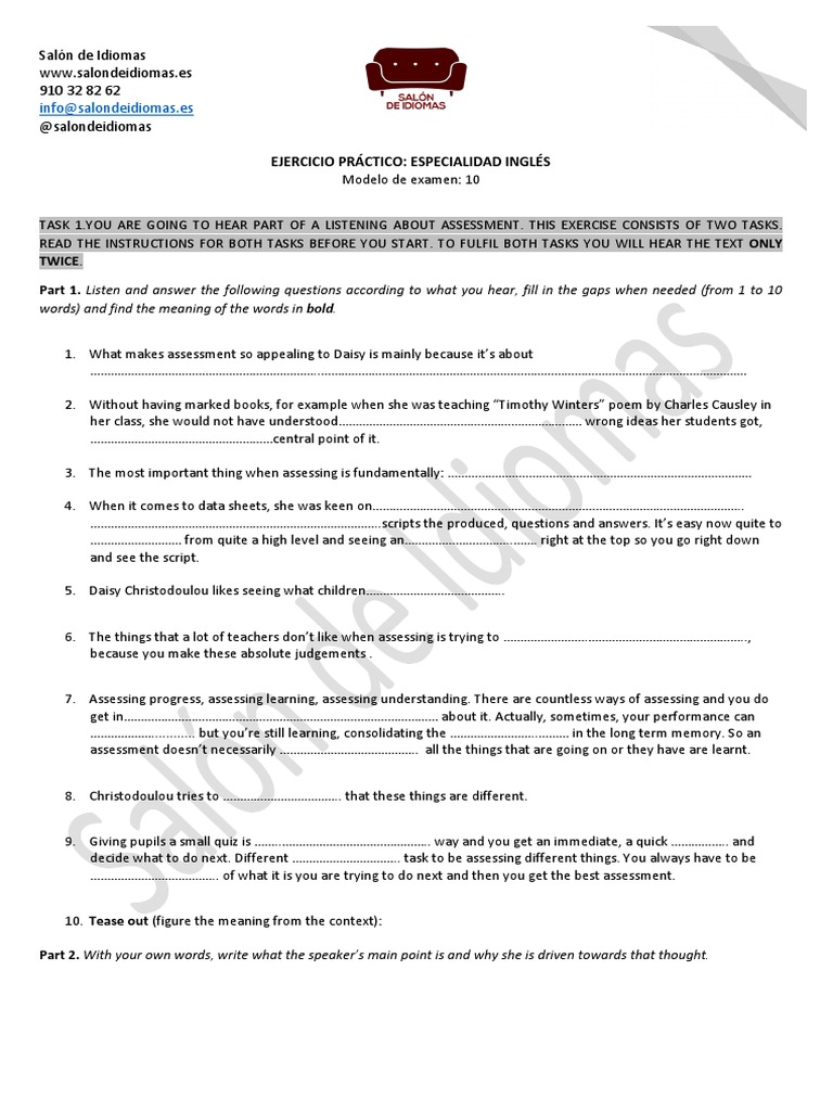 Prueba Practica Ingles Oposiciones Secundaria | PDF | Vocabulary | Teachers