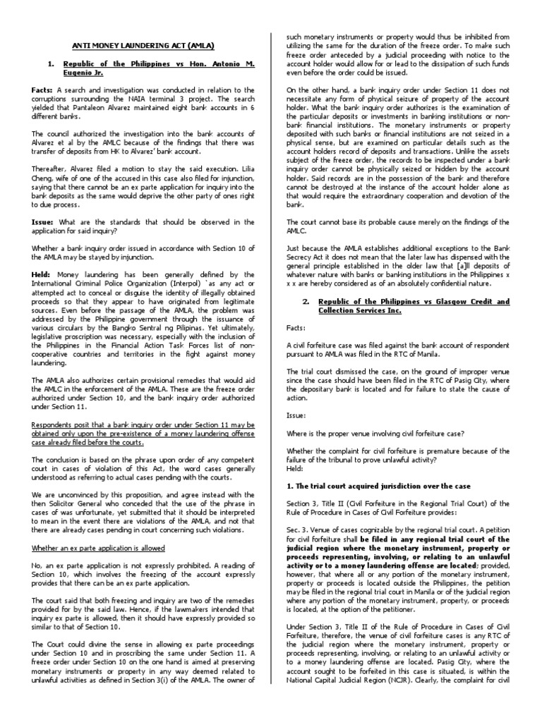 AMLA Bank Inquiry and Freeze Orders | PDF | Asset Forfeiture ...