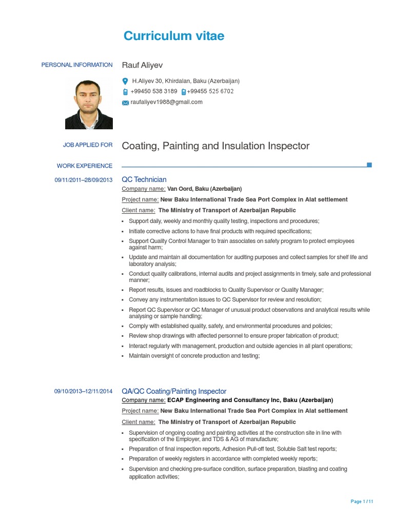 Rauf Aliyev - Coating, Painting and Insulation Inspector | PDF ...
