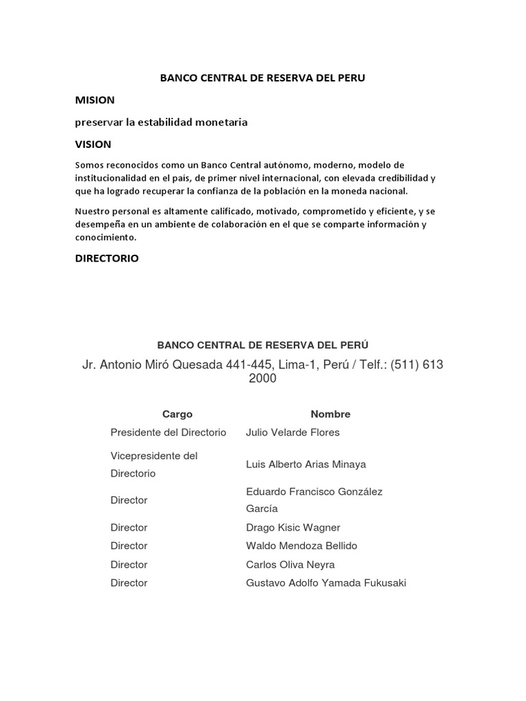 Banco Central de Reserva Del Peru | PDF | Economias | Dinero