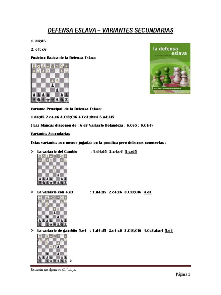 Defensa Eslava - Lineas Secundarias | PDF | Aperturas de ajedrez ...