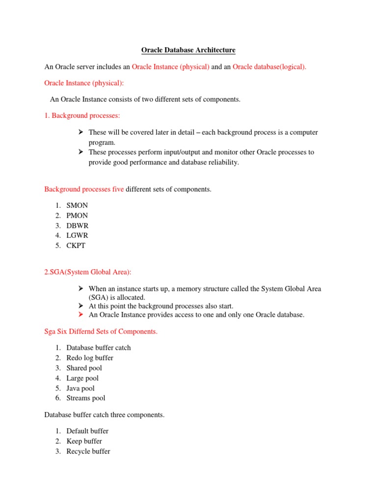 Oracle Database Architecture | PDF | Oracle Database | Cache (Computing)