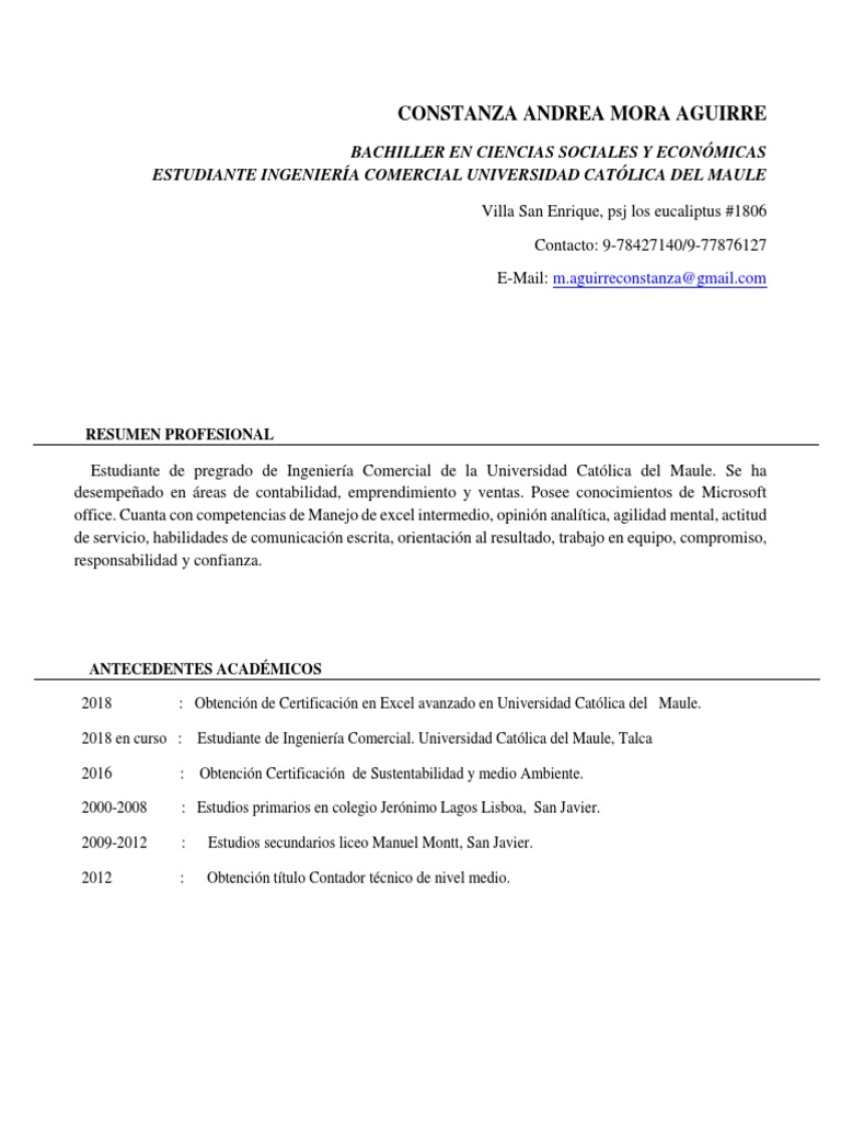 CURRICULUM Constanza Mora PDF | PDF | Contabilidad | Business