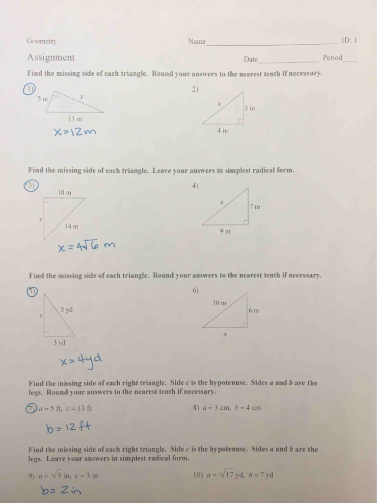 Pythagorean Theorem HW Ak | PDF