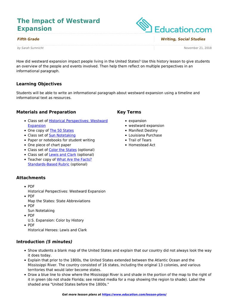 Westward Expansion Lesson Plan | PDF | Western United States | The ...