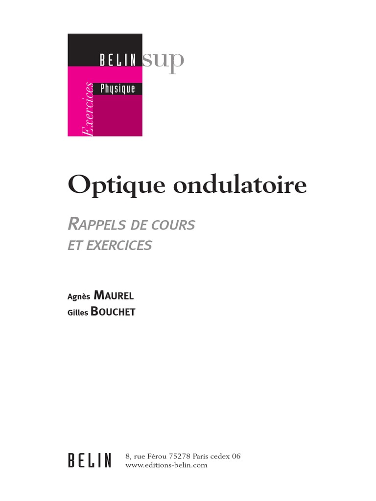 Agnès Maurel, Gilles Bouchet - Optique Ondulatoire - Exercices-Belin (2002) PDF | Descargar ...