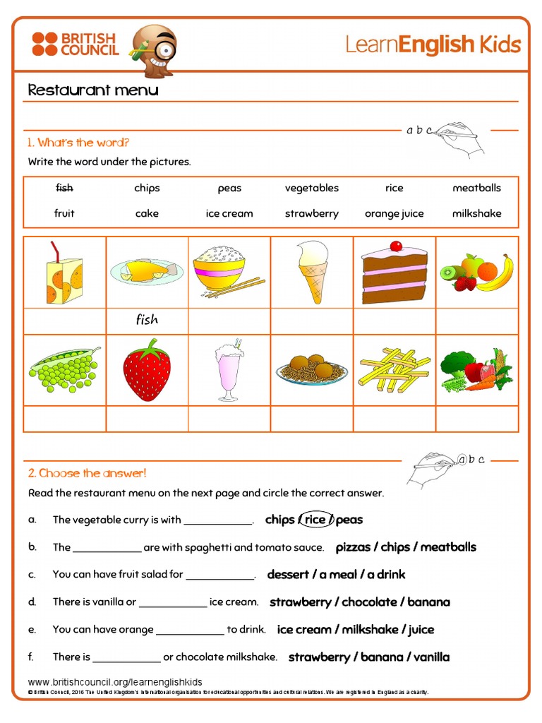 Writing Practice Restaurant Menu Worksheet | PDF