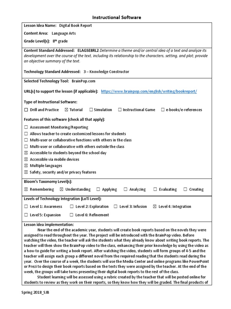 Itec - Module 2 Instructional Software Lesson Idea Template | PDF ...