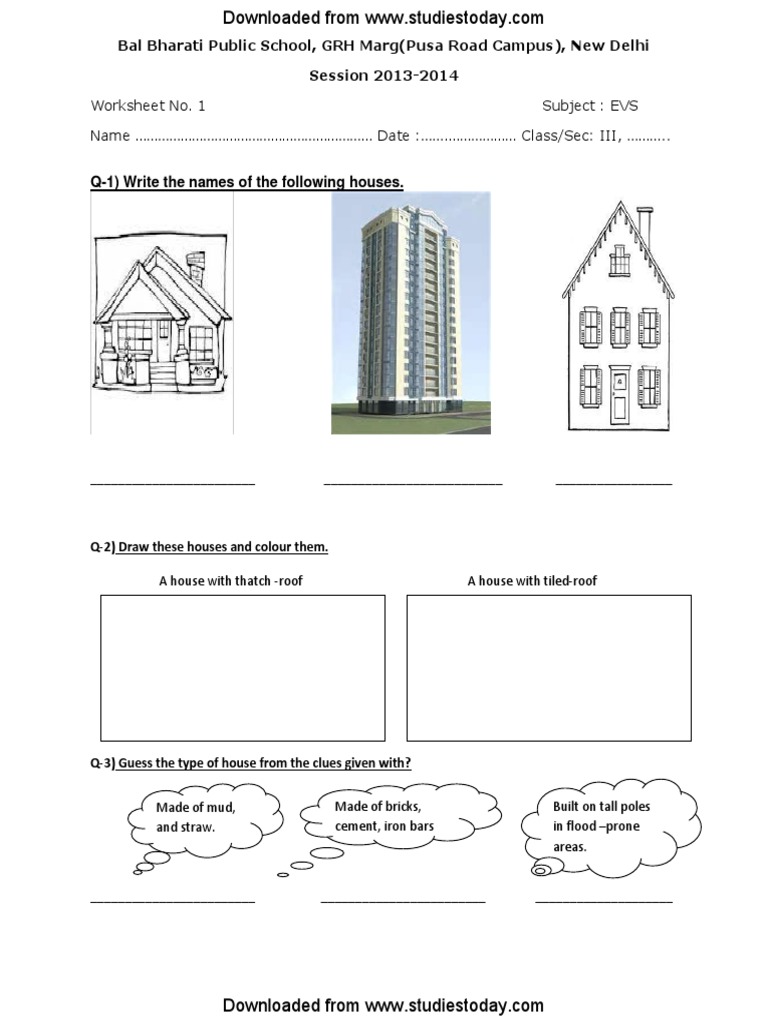 Types of Houses Worksheet for Class 3 | PDF | Building Materials | Building