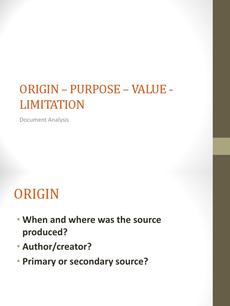 Origin - Purpose - Value - Limitation: Document Analysis | Download ...