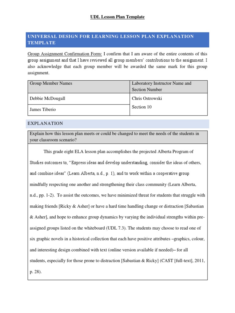 Universal Design For Learning Lesson Plan Explanation Template | PDF ...